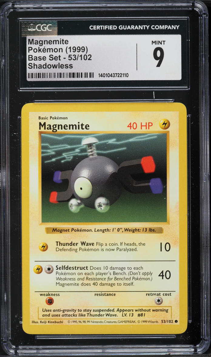 1999 Pokemon Base Set Shadowless Magnemite #53 CGC 9 MINT on Fanatics ...