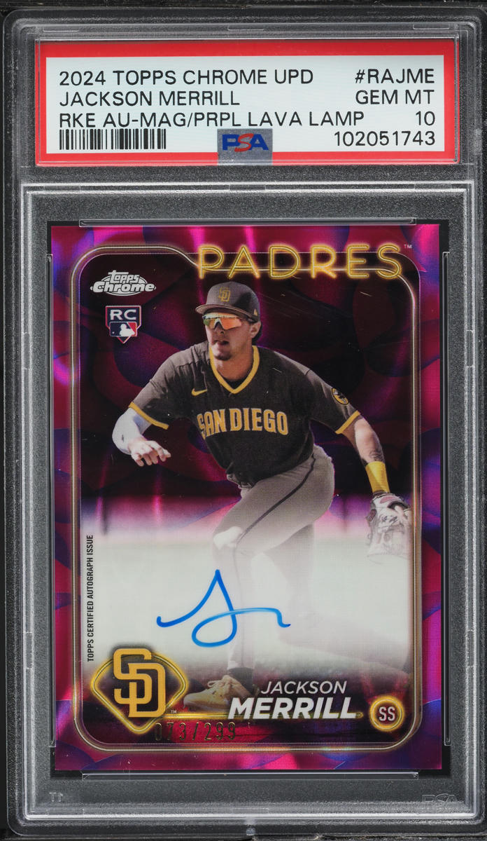 2024 Topps Chrome Update Jackson Merrill ROOKIE AUTO /299 #RA-JME PSA ...