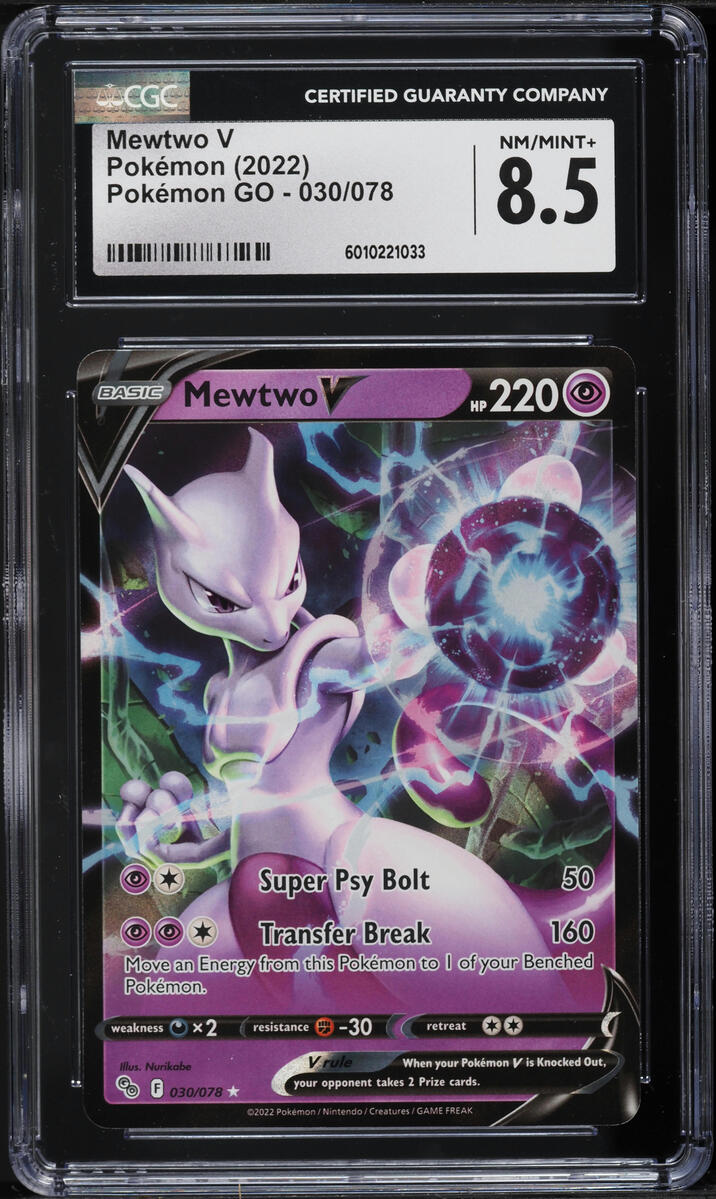 2022 Pokemon Sword & Shield Pokemon GO Full Art Mewtwo V #30 CGC 8.5 NM ...
