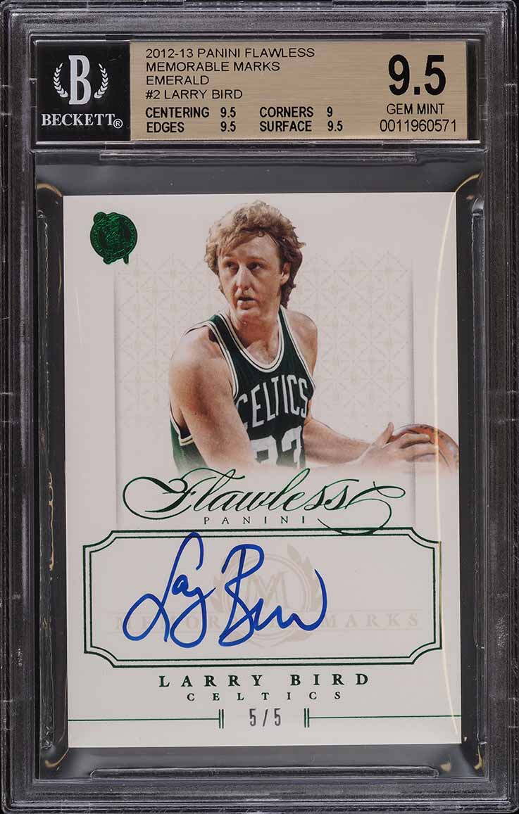 2012 Panini Flawless Memorable Marks Emerald Larry Bird AUTO 5/5 BGS 9. ...
