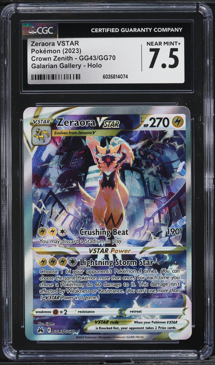2023 Pokemon Sword & Shield Crown Zenith Full Art Zeraora VSTAR #GG43 CGC 7.5 on Fanatics Collect