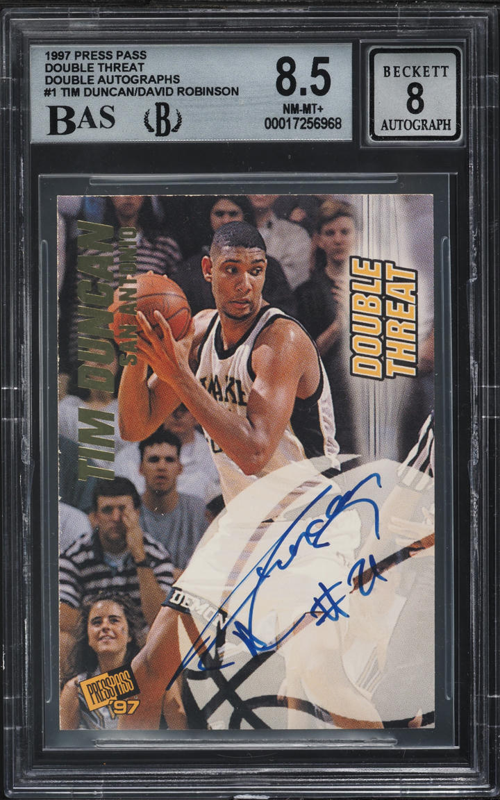 1997 Press Pass Threat Tim Duncan David Robinson ROOKIE AUTO /100 BAS ...