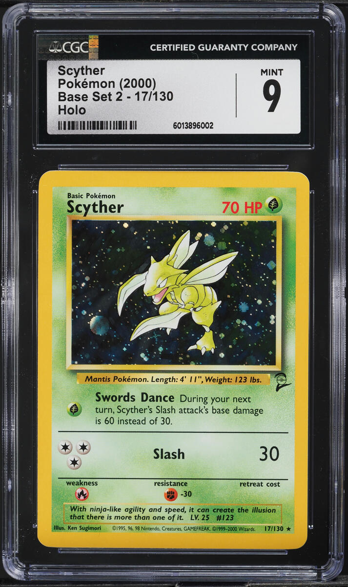 2000 Pokemon Base Set 2 Holo Scyther #17 CGC 9 MINT on Fanatics Collect