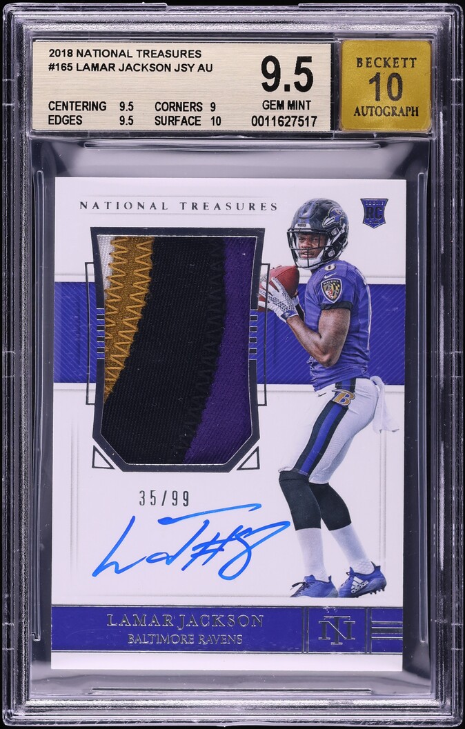 2018 National Treasures Lamar Jackson ROOKIE PATCH AUTO /99 BGS 9.5 GEM ...