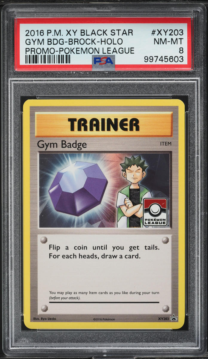 2016 Pokemon XY Black Star Promo League Holo Brock Gym Badge #XY203 PSA ...