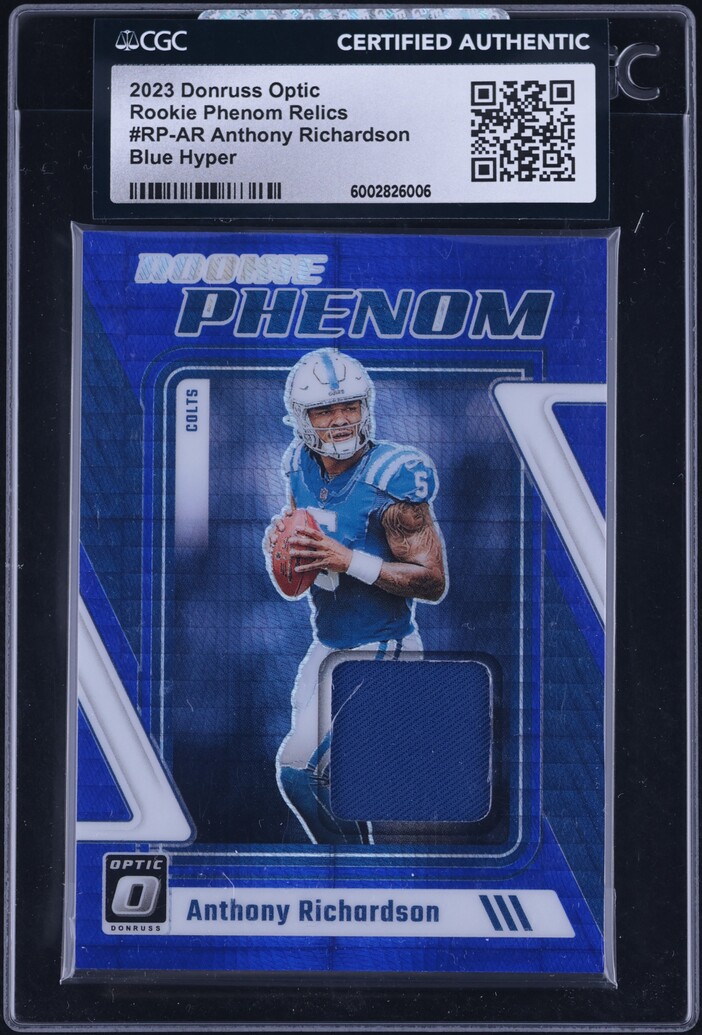 2023 Donruss Optic Phenom Blue Hyper Anthony Richardson ROOKIE PATCH CGC AUTH on Fanatics Collect