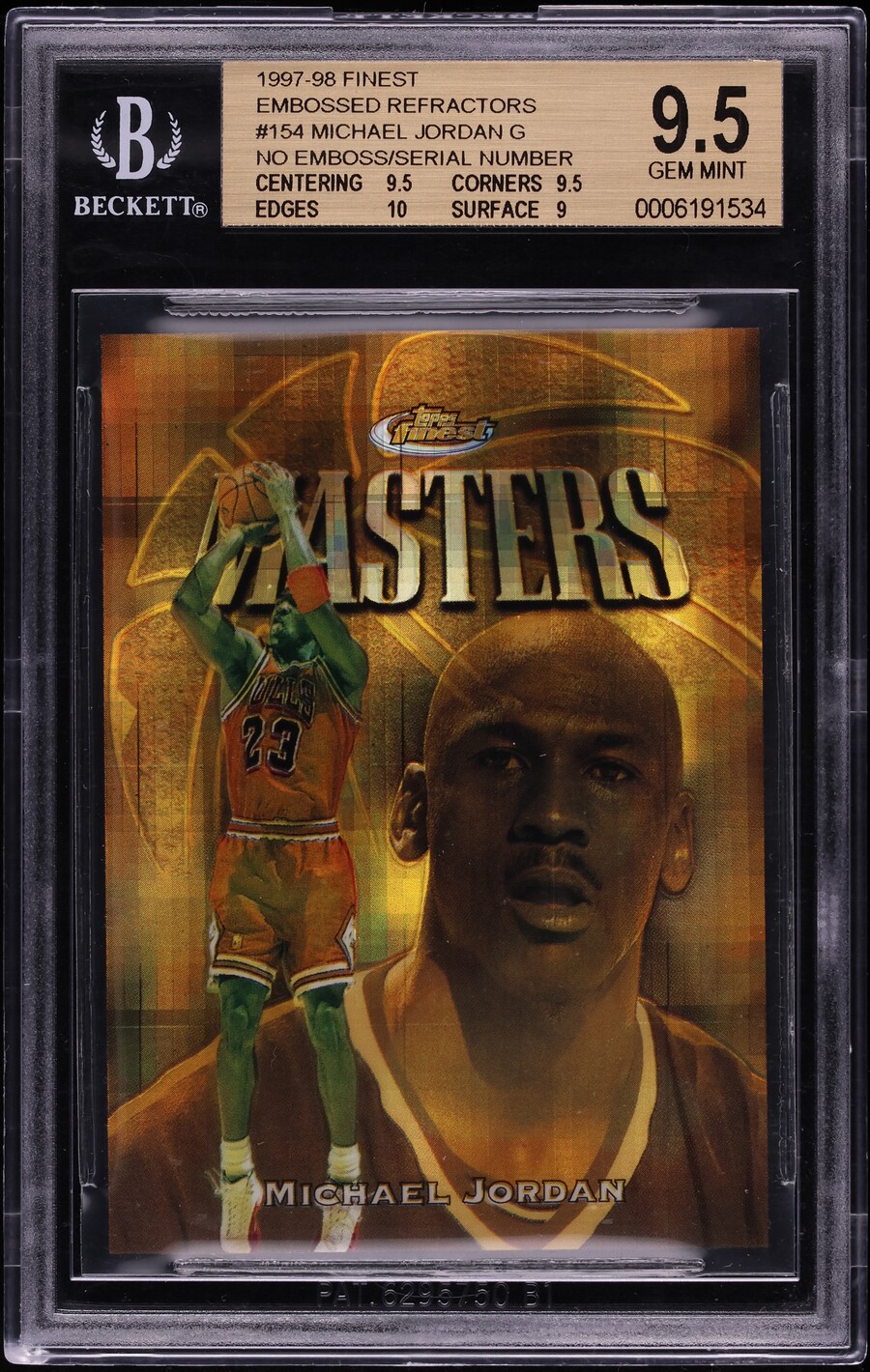 1997 Finest Embossed Gold Refractor Michael Jordan NO SERIAL #154 BGS 9.5 GEM on Fanatics Collect