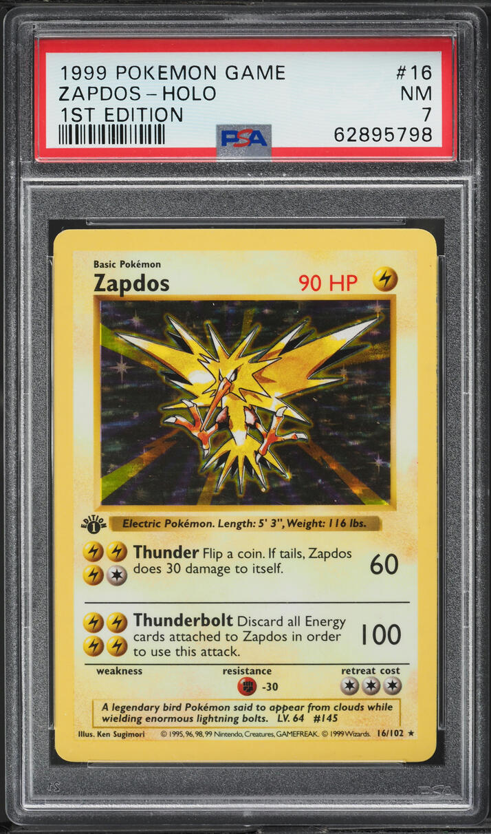 1999 Pokemon Base Set Shadowless 1st Edition Holo Zapdos #16 PSA 7 NRMT ...