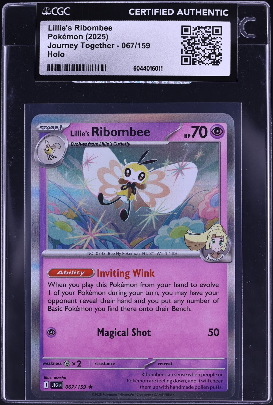 2025 Pokemon SV Journey Together Holo Lillie's Ribombee #67 CGC AUTH on ...