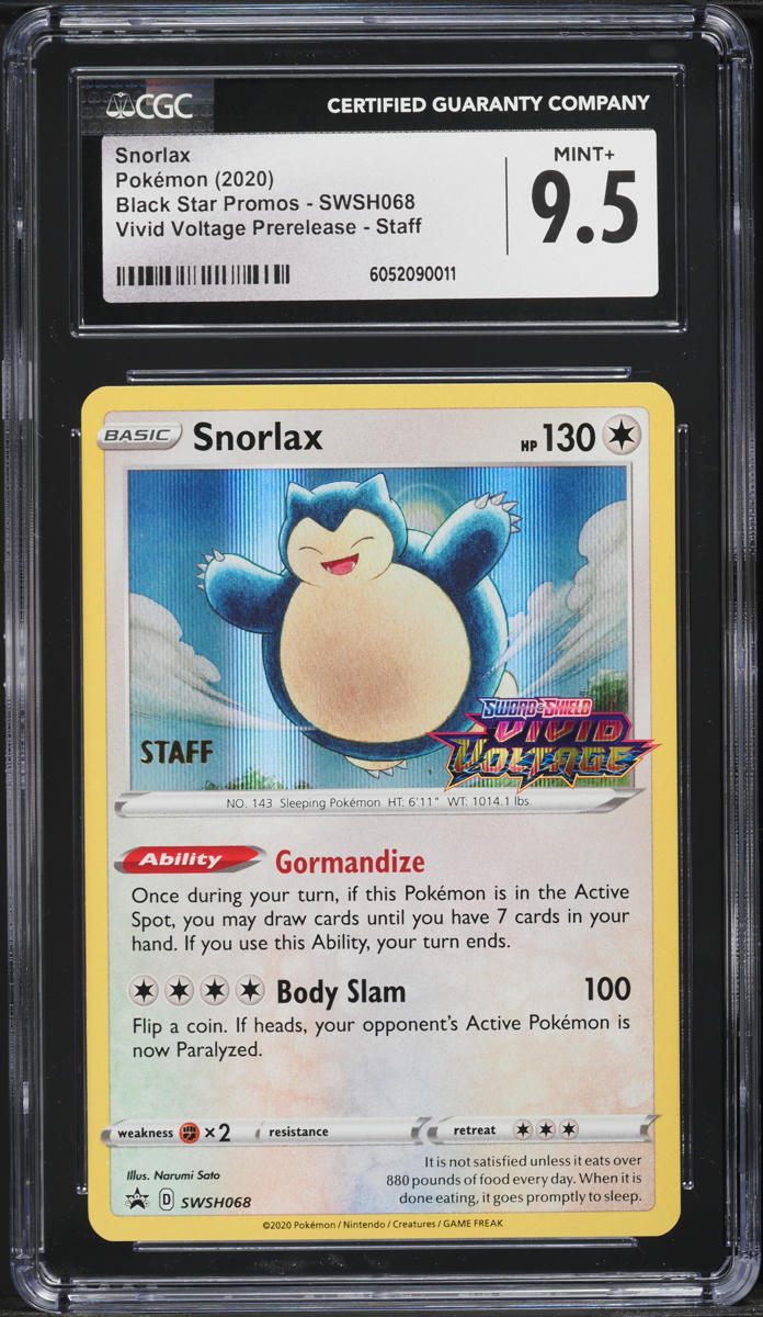 2020 Pokemon SWSH Vivid Voltage Prerelease Staff Holo Snorlax #68 CGC 9 ...