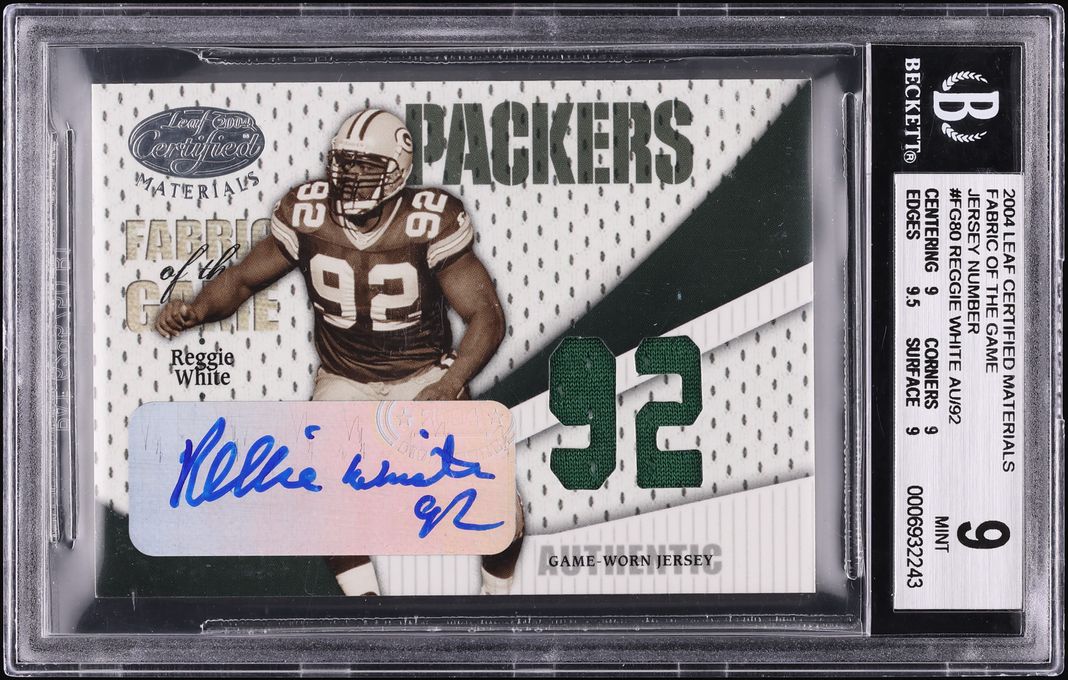 2004 Leaf Certified Fabric Of The Game Reggie White PATCH AUTO /92 #FG80 BGS 9 on Fanatics Collect