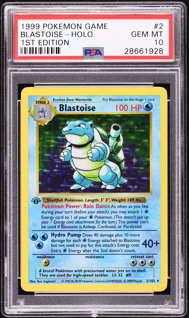 1999 Pokemon Base Set Shadowless 1st Edition Holo Blastoise #2 PSA 10 ...