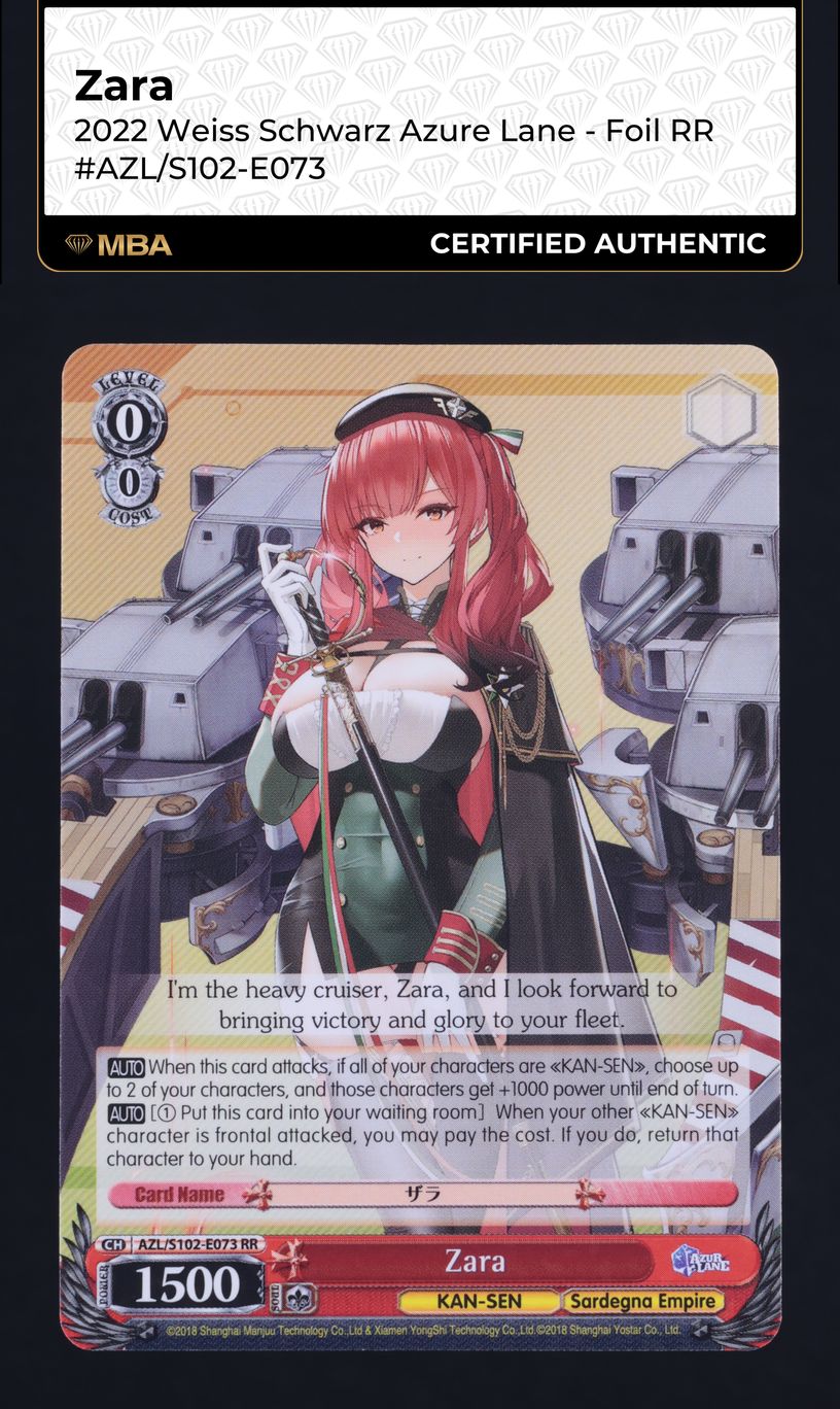 2022 Weiss Schwarz Azur Lane Foil Zara #S102-E073 MBA AUTH on Fanatics ...