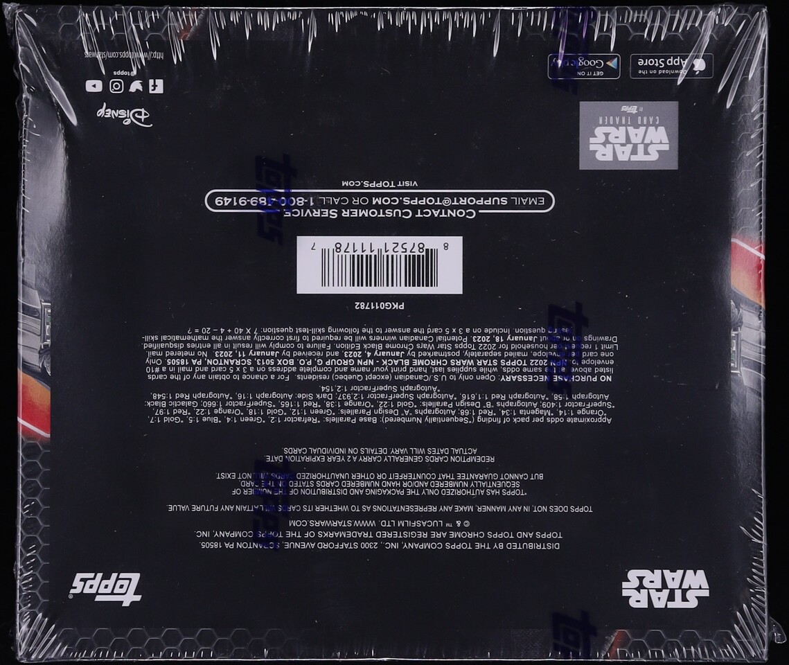 2022 Topps Chrome Star Wars Black Sealed Hobby Box, 4ct Cards on ...