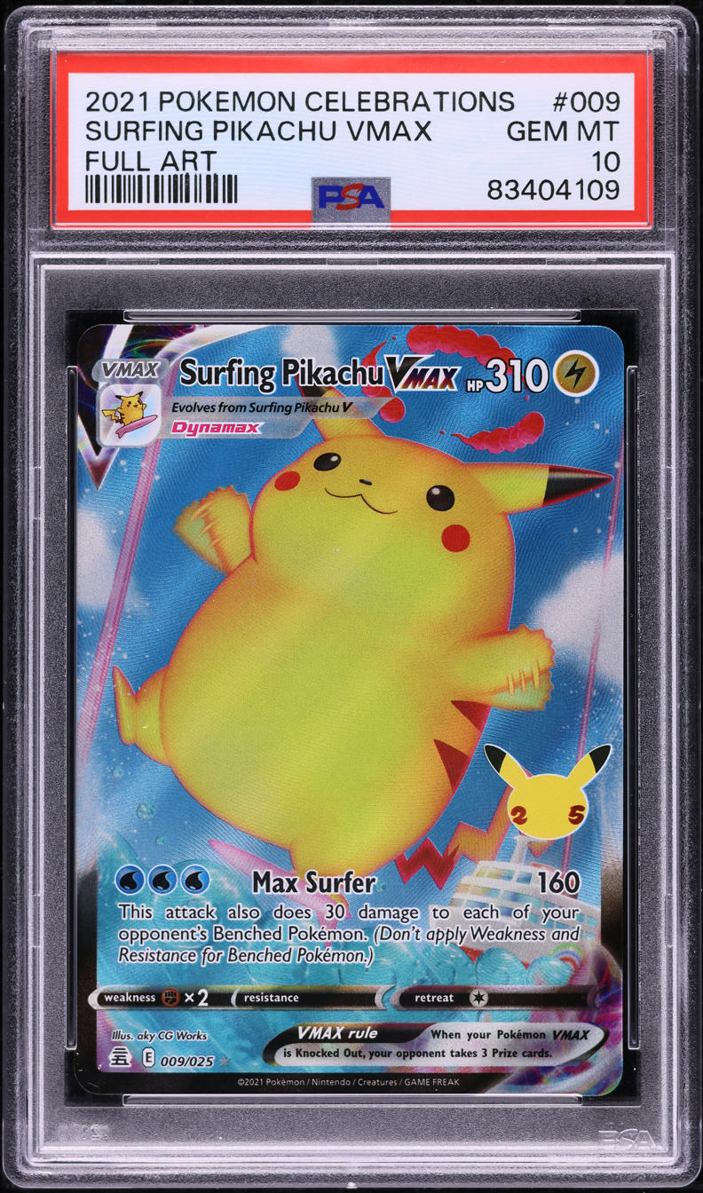 2021 Pokemon SWSH Celebrations Full Art Surfing Pikachu VMAX #9 PSA 10 GEM MINT on Fanatics Collect