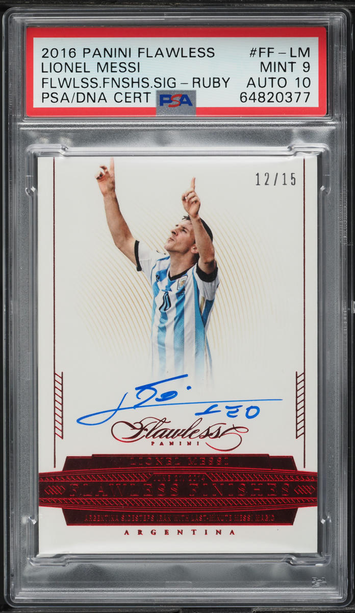 2015-16 Panini Flawless Finishes Ruby Lionel Messi AUTO DNA 10 /15 #FF ...