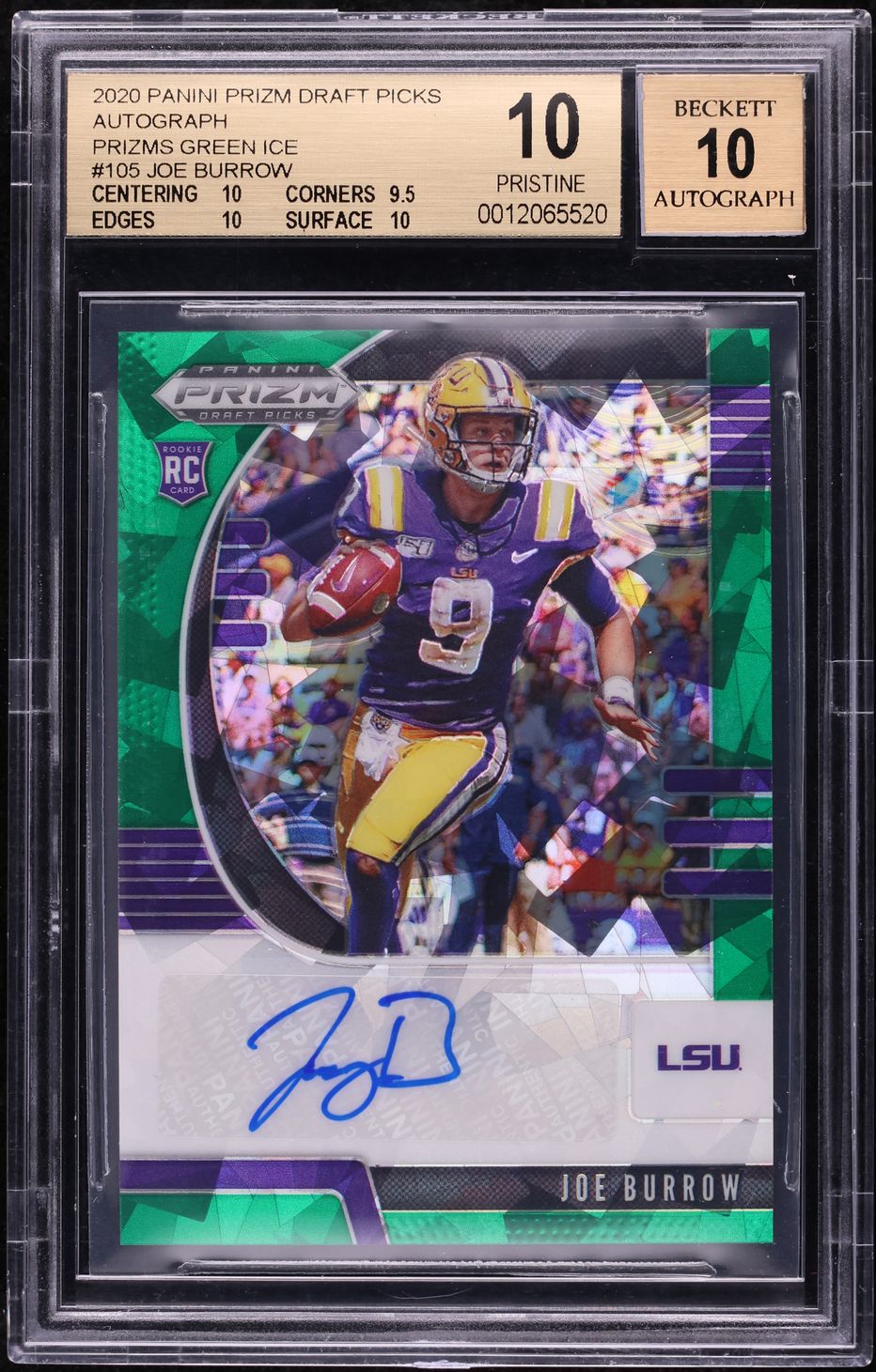 2020 Panini Prizm Draft Green Ice Joe Burrow ROOKIE AUTO /18 BGS 10 ...