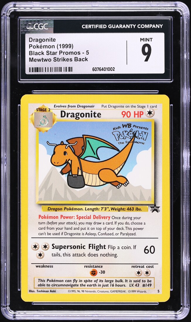 1999 Pokemon Movie Black Star Promo Dragonite #5 CGC 9 MINT on Fanatics ...