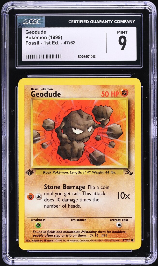 1999 Pokemon Fossil 1st Edition Geodude #47 CGC 9 MINT on Fanatics Collect