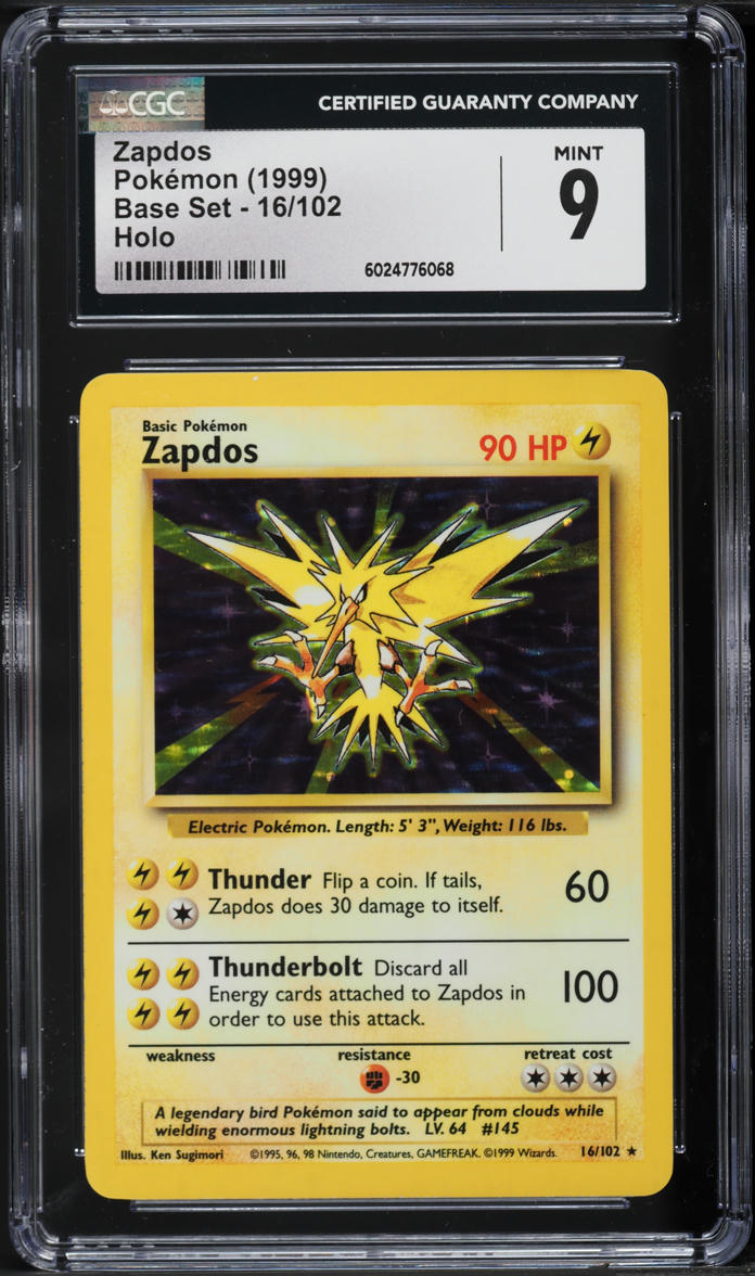 1999 Pokemon Base Set Holo Zapdos #16 CGC 9 MINT on Fanatics Collect