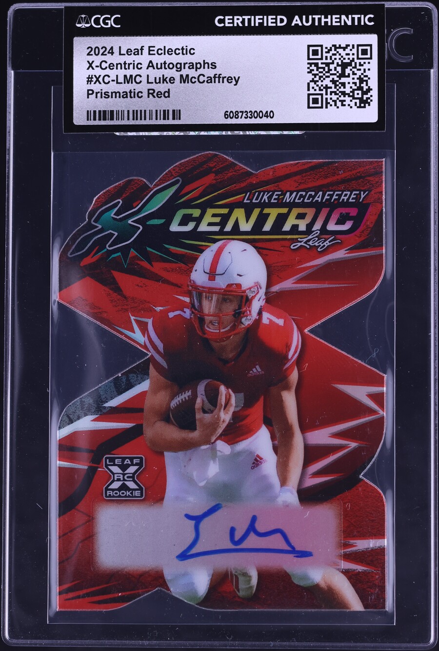 2024 Leaf Eclectic X-Centric Prismatic Red Luke McCaffrey ROOKIE AUTO 1 ...