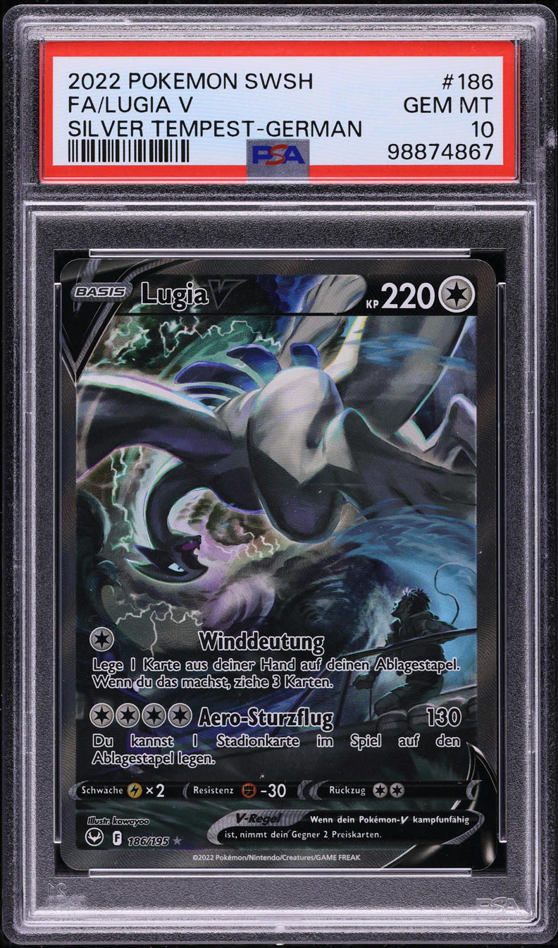 2022 Pokemon German SWSH Silver Tempest Alt Art Lugia V #186 PSA 10 GEM ...