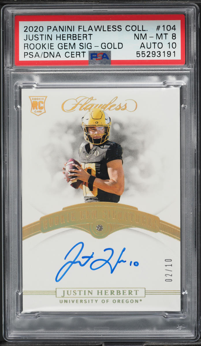 2020 Panini Flawless Collegiate Gold Justin Herbert ROOKIE AUTO DNA 10 ...