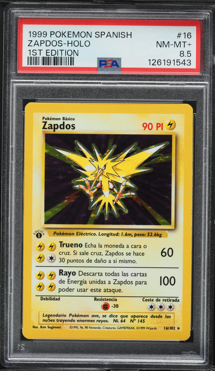 1999 Pokemon Spanish Base Set 1st Edition Holo Zapdos #16 PSA 8.5 NM ...
