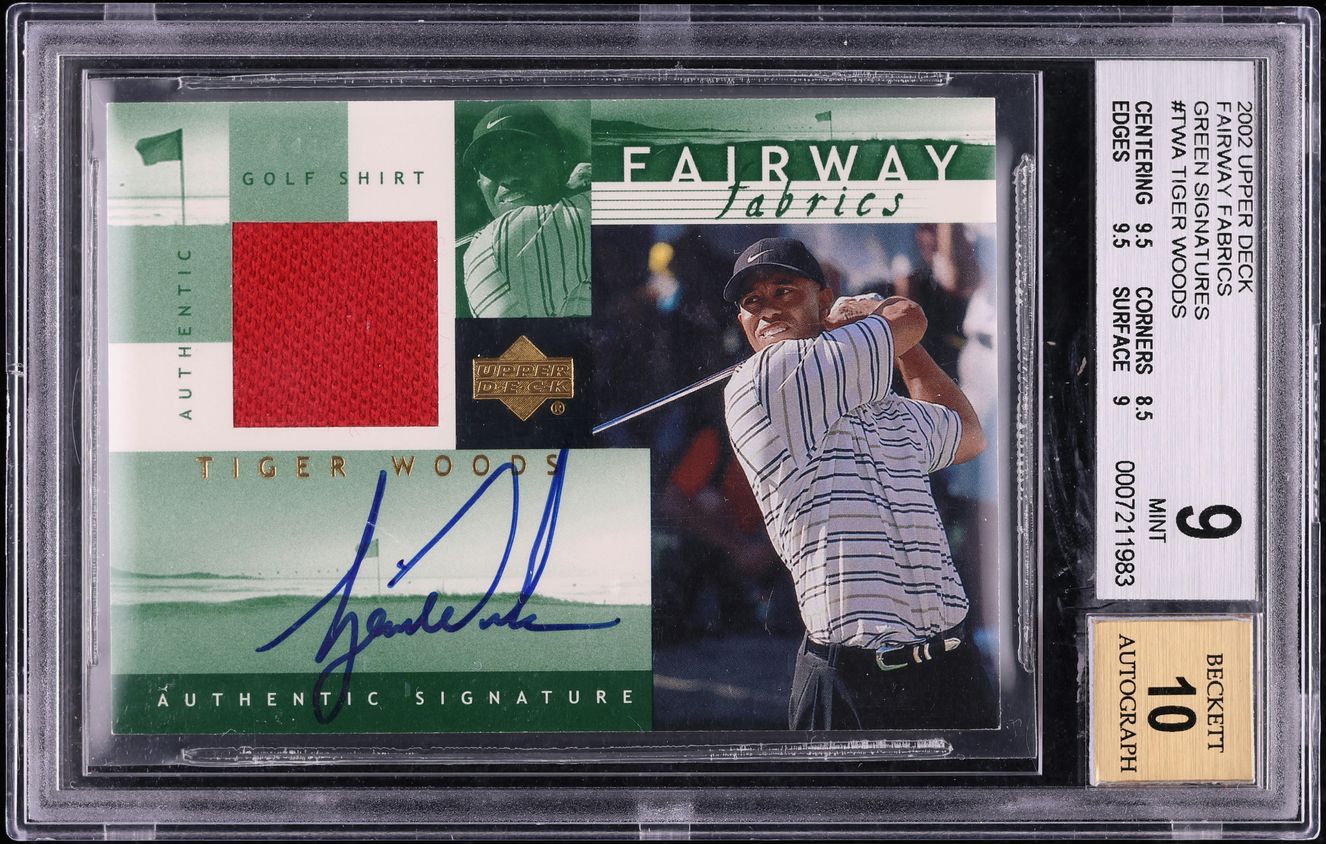 2002 Upper Deck Fairway Fabrics Green Tiger Woods PATCH AUTO #TWA-FF ...