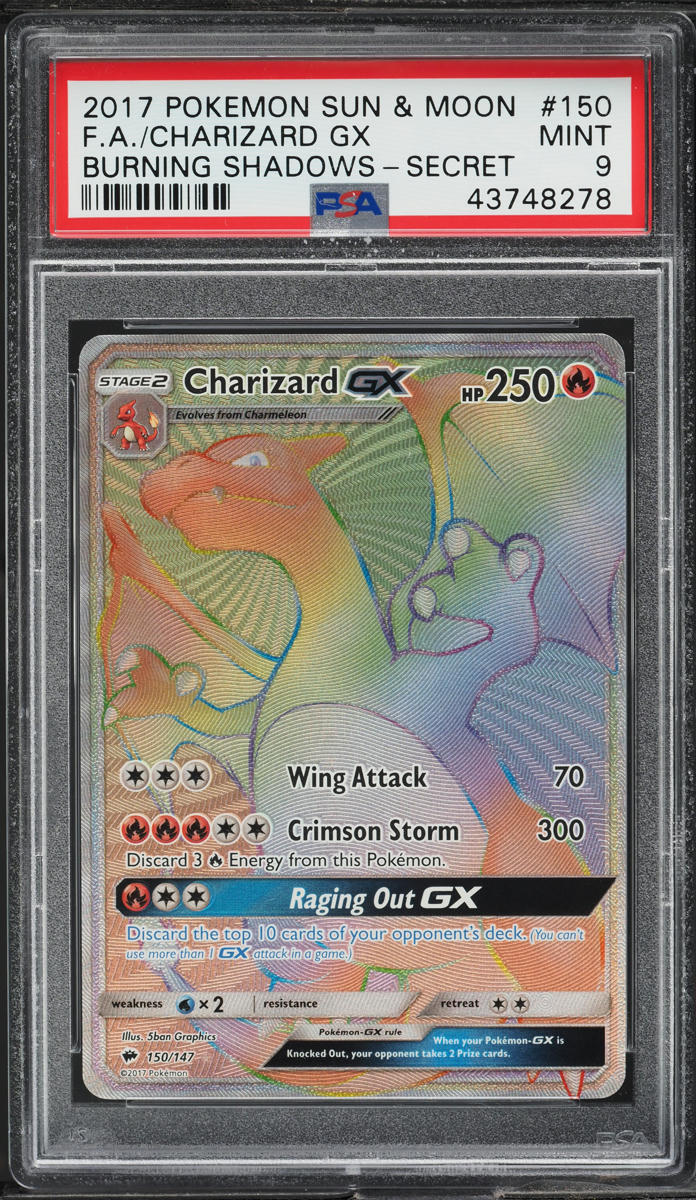 2017 Pokemon SM Burning Shadows Hyper Rare Charizard GX #150 PSA 9 MINT ...