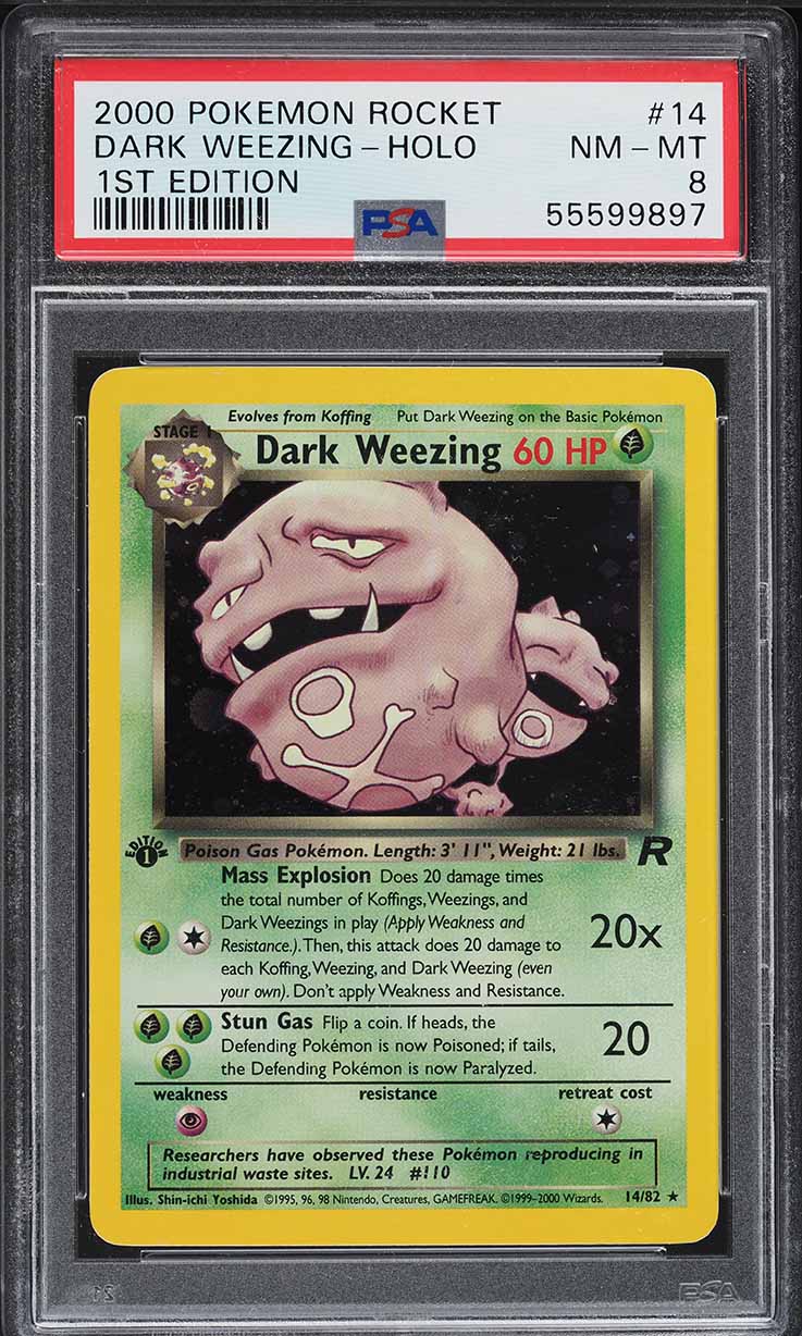 2000 Pokemon Team Rocket 1st Edition Holo Dark Weezing #14 PSA 8 NM-MT ...