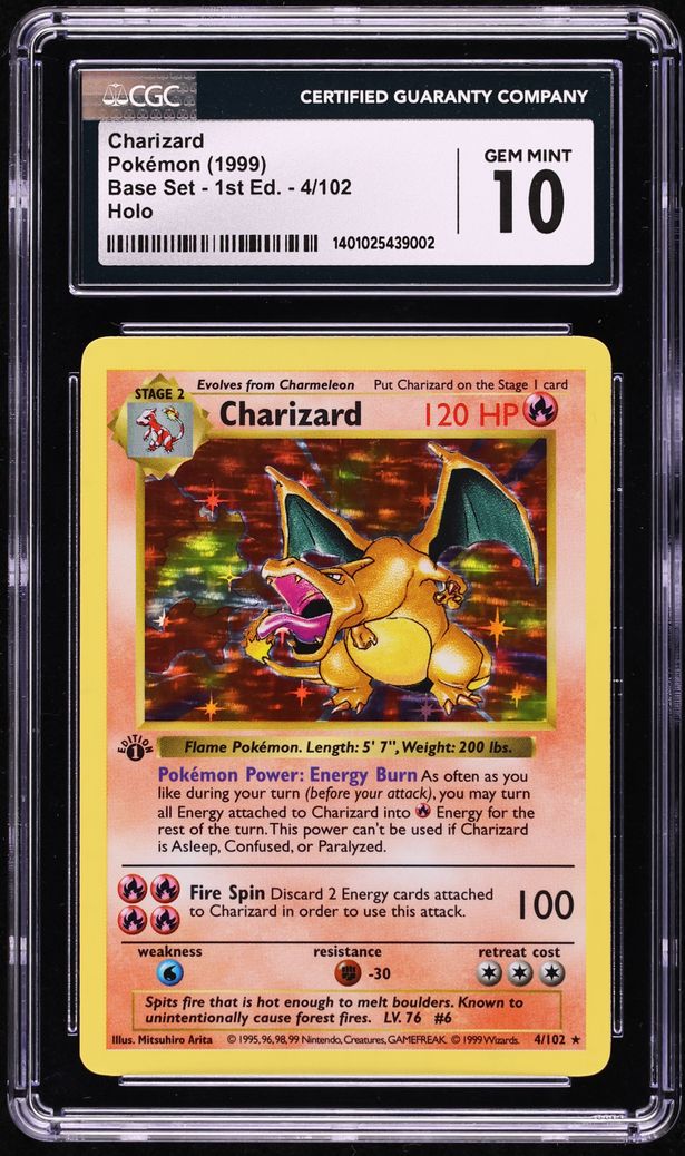 1999 Pokemon Base Set Shadowless 1st Edition Holo Charizard #4 CGC 10 GEM MINT on Fanatics Collect