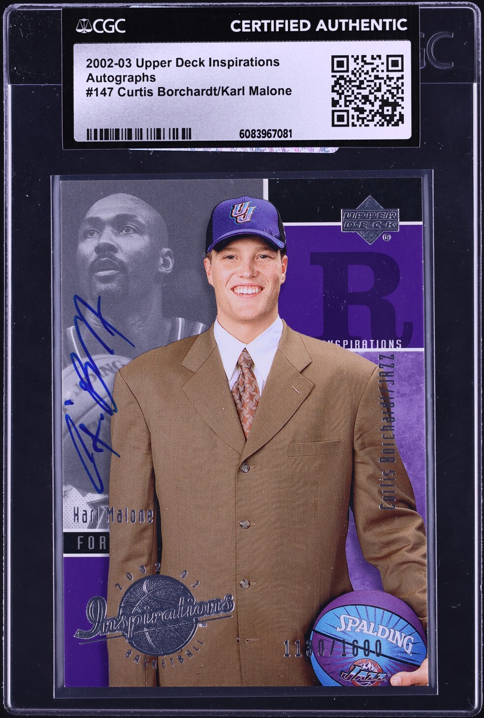 2002 Upper Deck Inspirations Karl Malone Curtis Borchardt ROOKIE AUTO ...