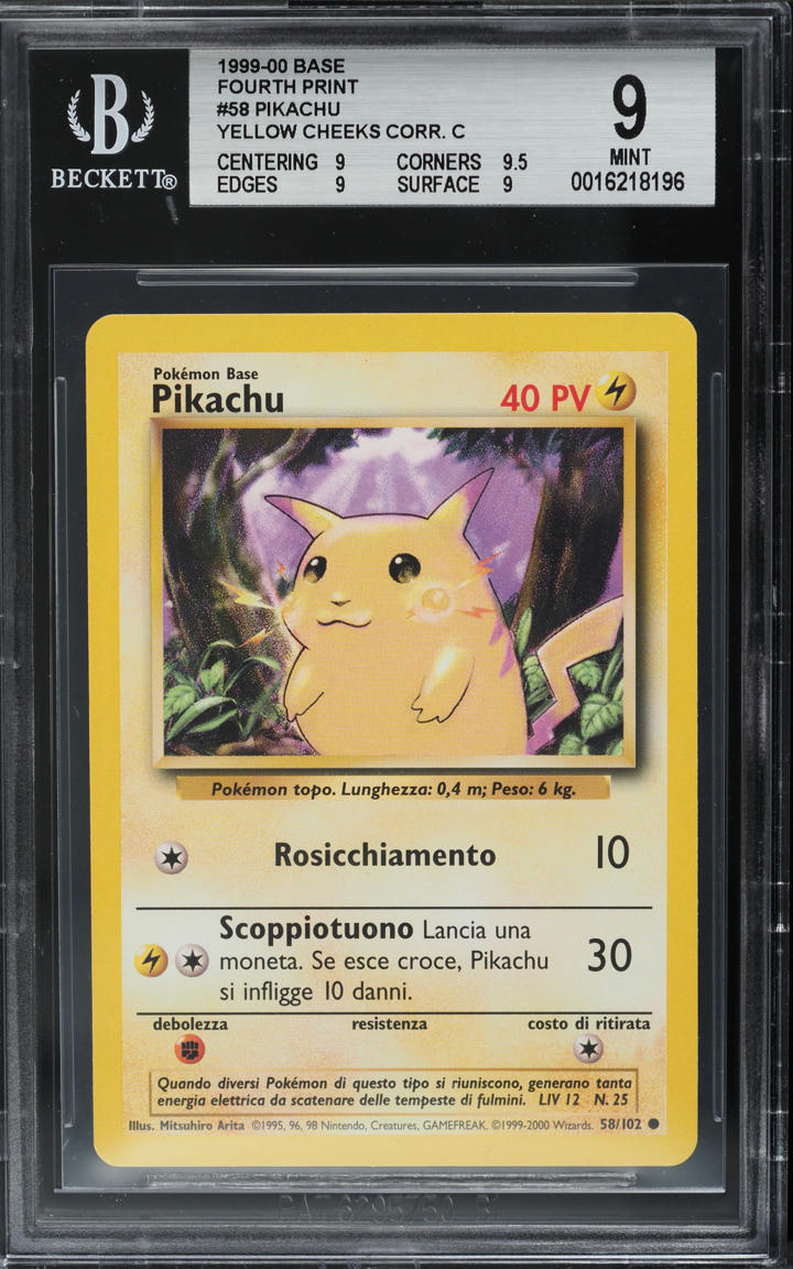1999-2000 Pokemon Italian Base Set 4th Print Yellow Cheeks Pikachu #58 ...