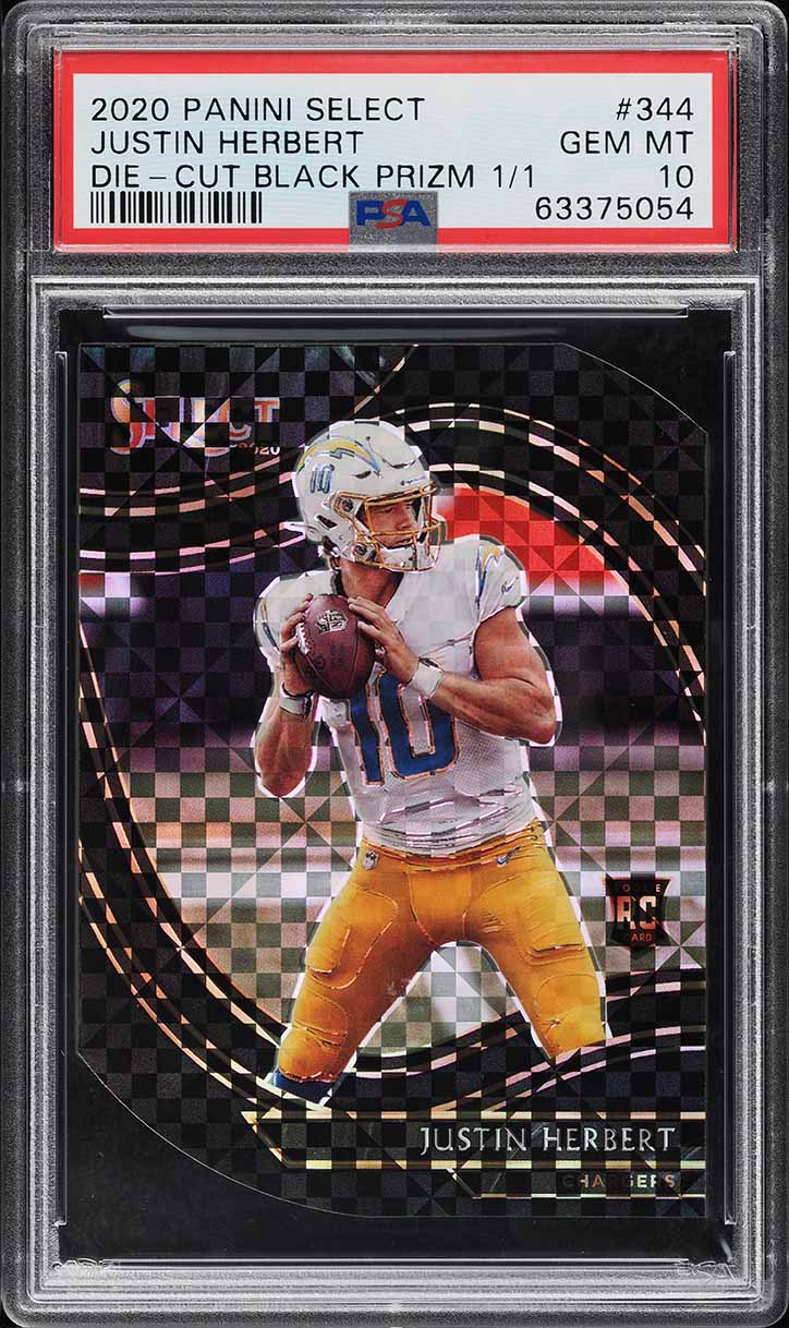 2020 Select Field Level Black Prizm Die-Cut Justin Herbert ROOKIE RC 1/ ...