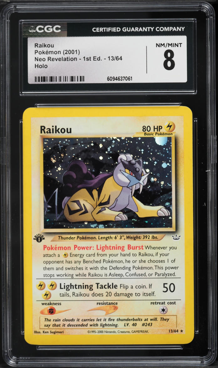 2001 Pokemon Neo Revelation 1st Edition Holo Raikou #13 CGC 8 NM-MT on ...