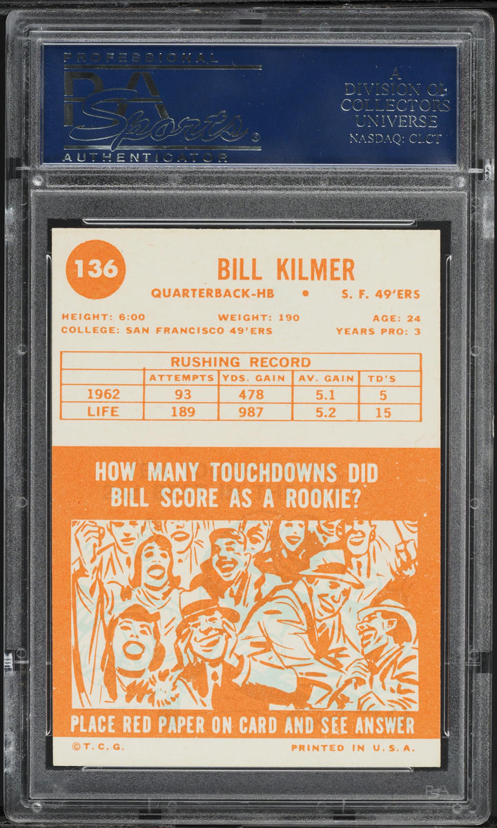 1963 Topps Football Bill Kilmer #136 PSA 7 NRMT on Fanatics Collect
