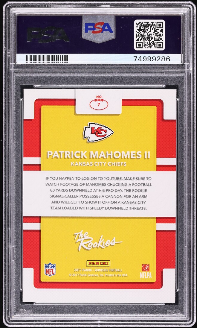 2017 Donruss The Rookies Patrick Mahomes II ROOKIE #7 PSA 9 MINT on ...