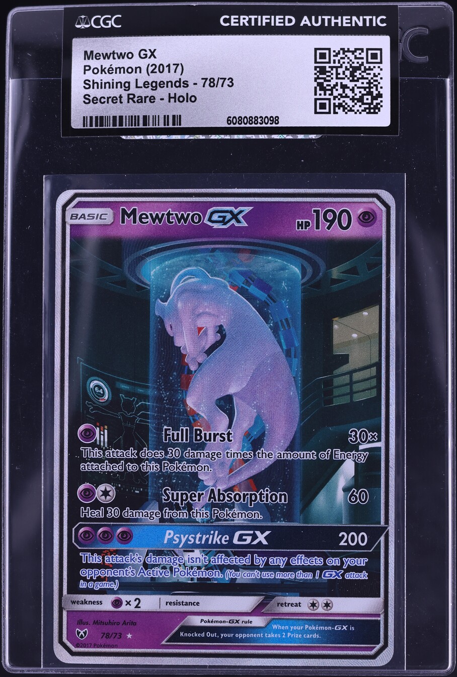 2017 Pokemon Sun & Moon Shining Legends Full Art Mewtwo GX #78 CGC AUTH ...