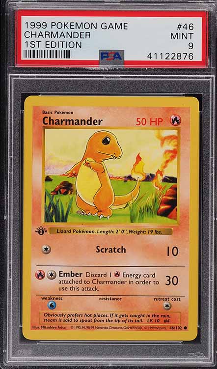 1999 Pokemon Base Set Shadowless 1st Edition Charmander #46 PSA 9 MINT ...