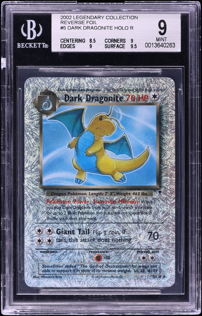2002 Pokemon Legendary Collection Reverse Holo Dark Dragonite #5 BGS 9 ...