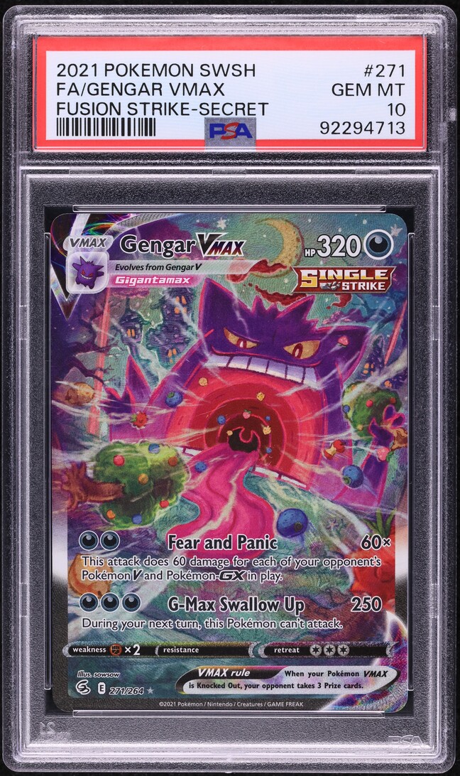 2021 Pokemon SWSH Fusion Strike Alt Art Gengar VMAX #271 VMAX PSA 10 GEM MINT on Fanatics Collect