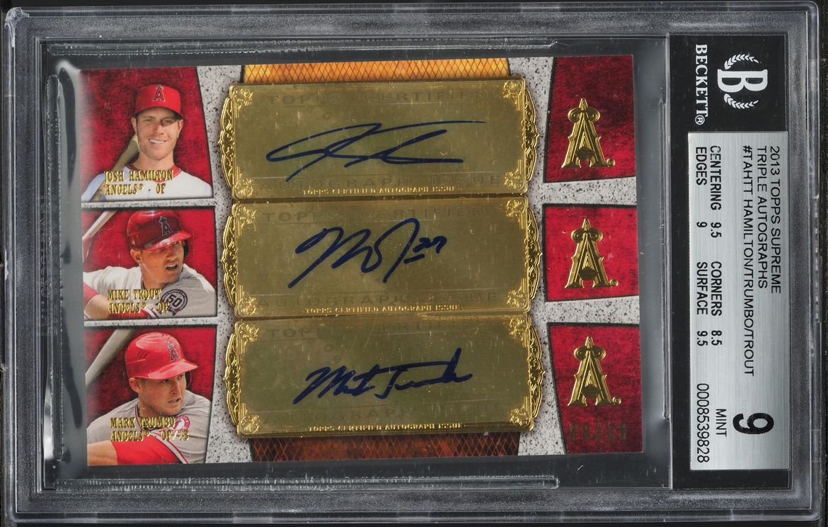 2013 Topps Supreme Triple Hamilton Trumbo Mike Trout AUTO /10 BGS 9 ...