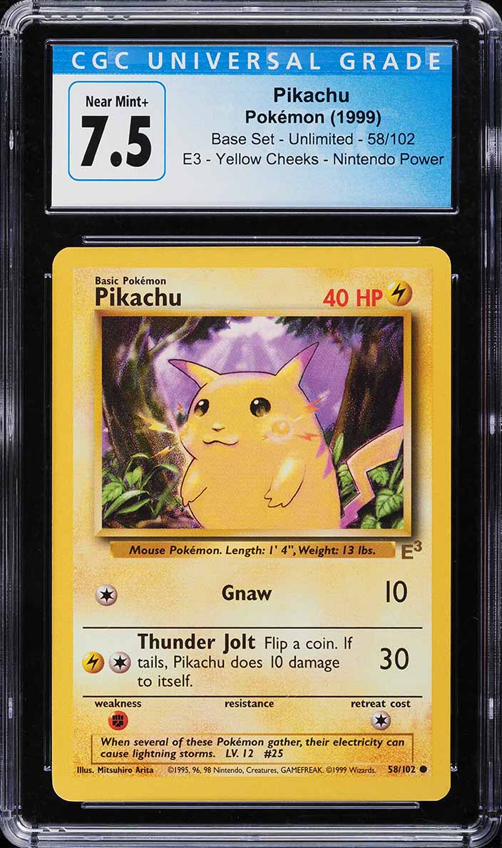 1999 Pokemon Base Set E3 Nintendo Power Yellow Cheeks Pikachu #58 CGC 7 ...