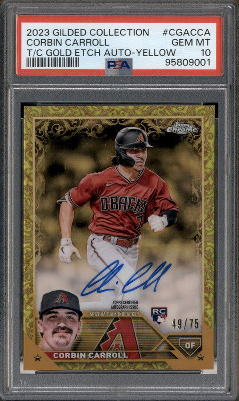 2023 Topps Chrome Gilded Gold Etch Yellow Corbin Carroll RC Auto /75 PSA 10 on Fanatics Collect