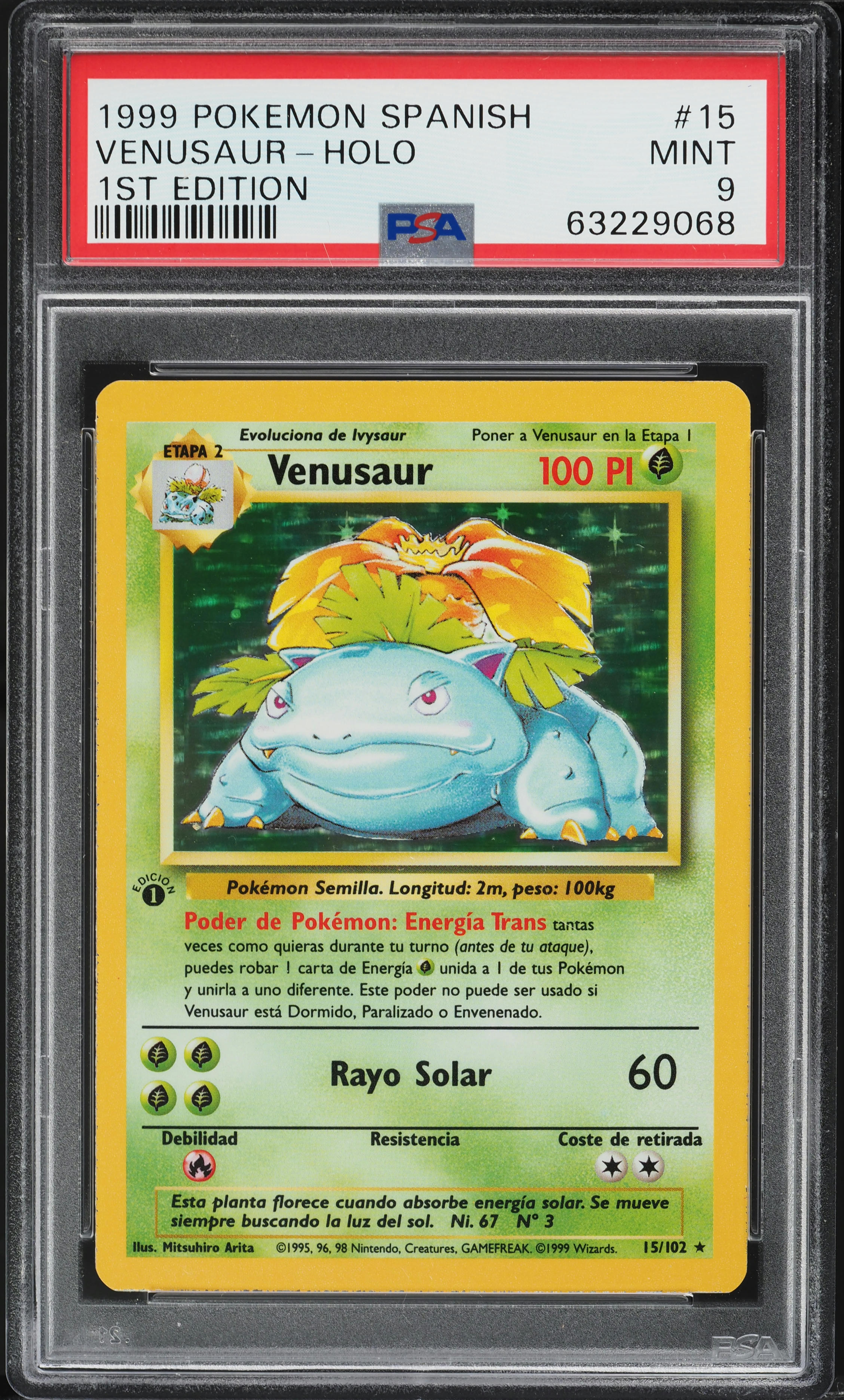 1999 Pokemon Spanish Base Set 1st Edition Holo Venusaur #15 PSA 9 MINT ...