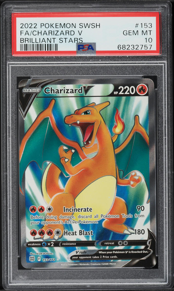 2022 Pokemon SWSH Brilliant Stars Full Art Charizard V #153 PSA 10 GEM ...