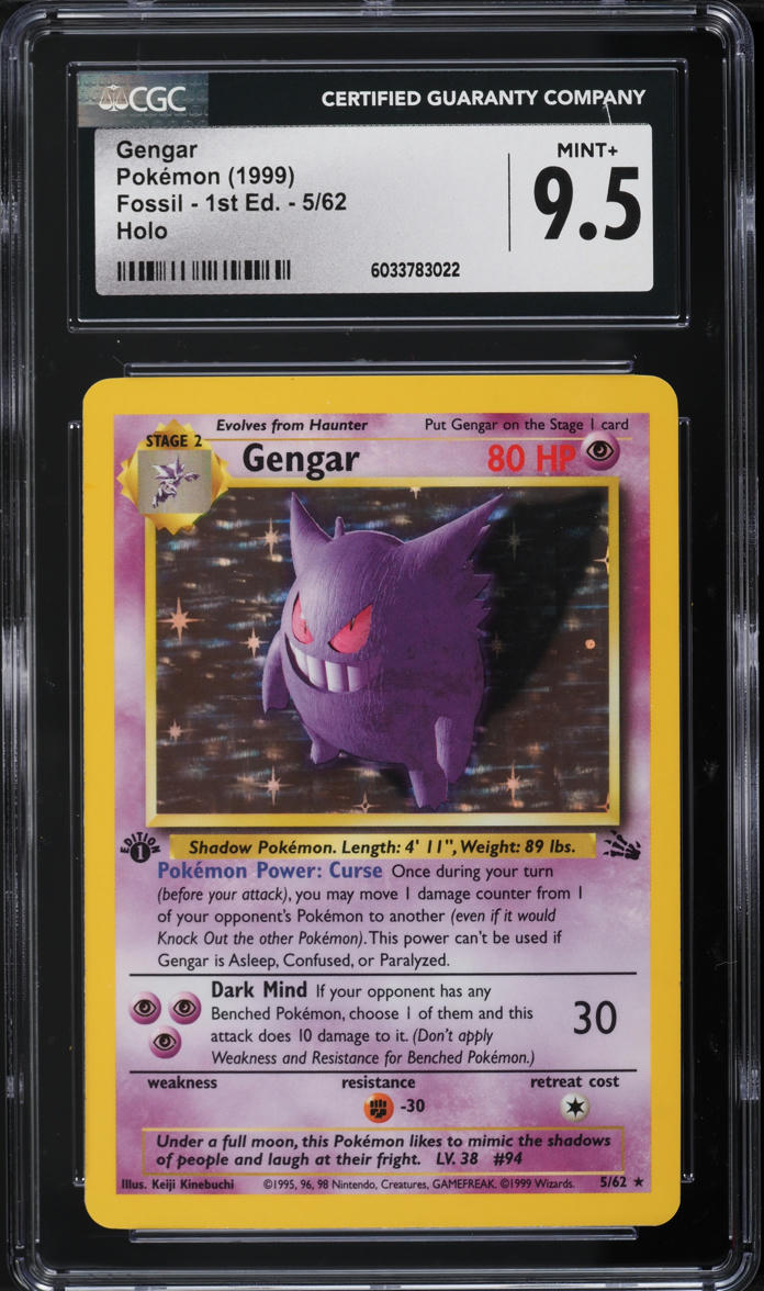 1999 Pokemon Fossil 1st Edition Holo Gengar #5 CGC 9.5 MINT+ on Fanatics Collect
