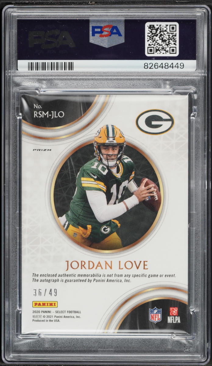 2020 Select Prizm Purple Jordan Love ROOKIE PATCH AUTO /49 #RMS-JLO PSA ...