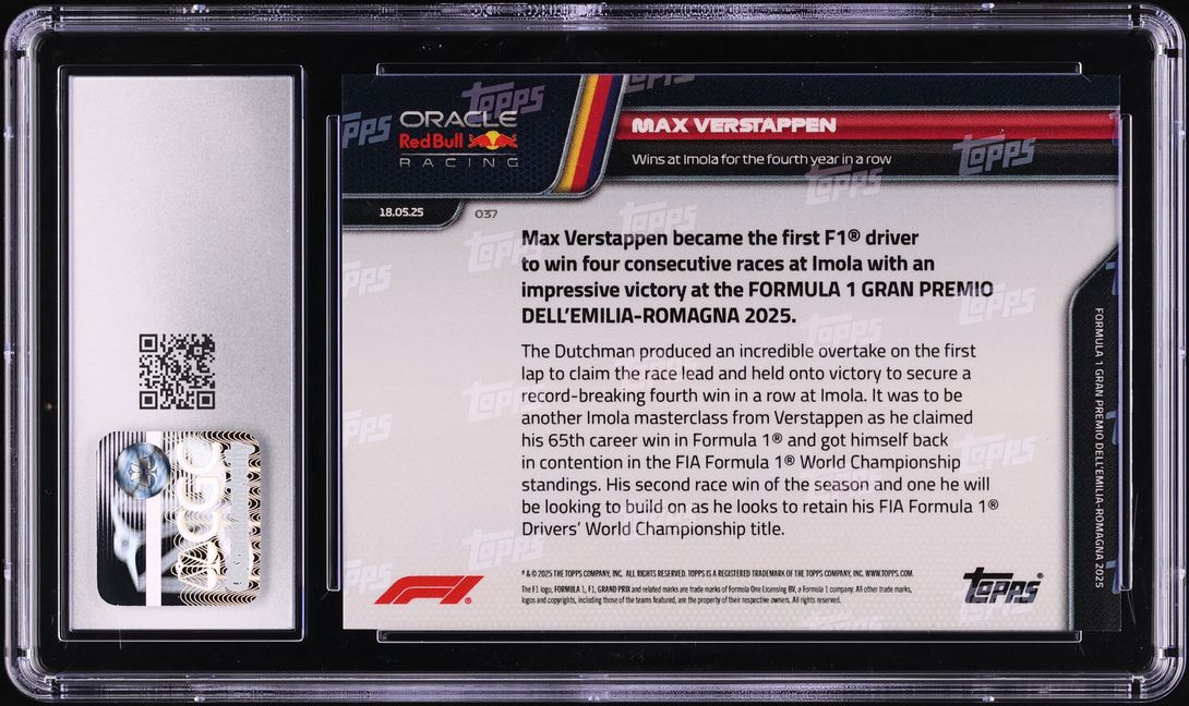 2025 Topps Now Formula 1 F1 Max Verstappen #37 CGC 10 GEM MINT on ...